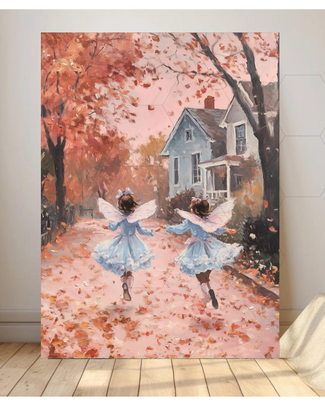 Autumn Fairy Tale Scene - Printable Oil Painting of Two Girls Skipping ...
