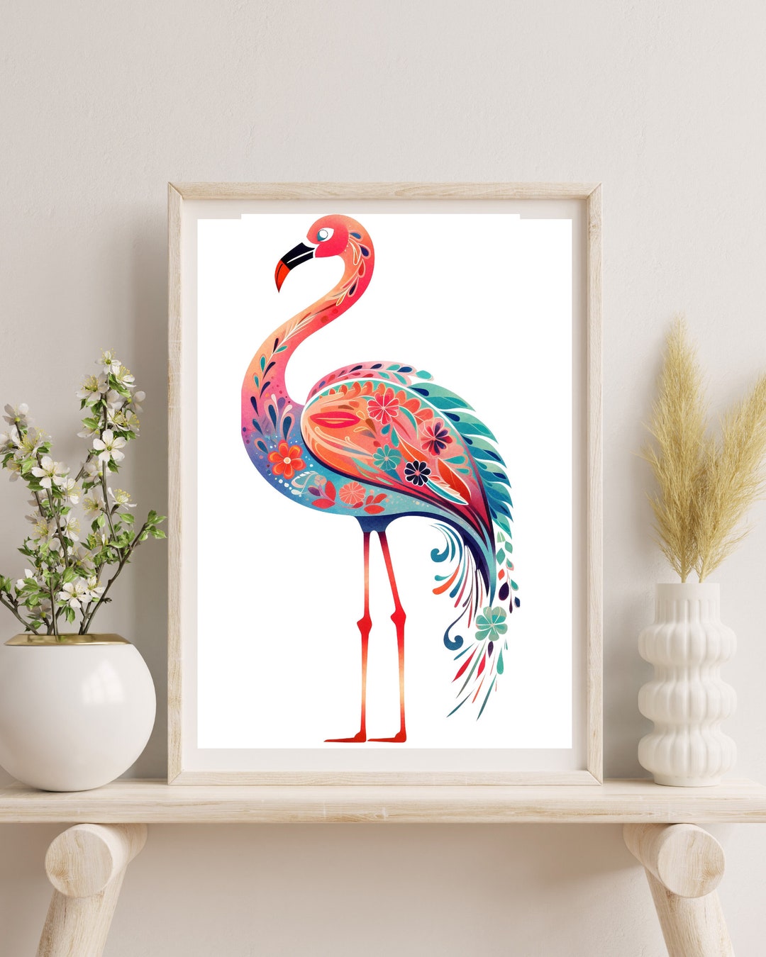 Flamingo Wall Art| Tropical Bathroom Decor, Island Luxe Boho Poster ...