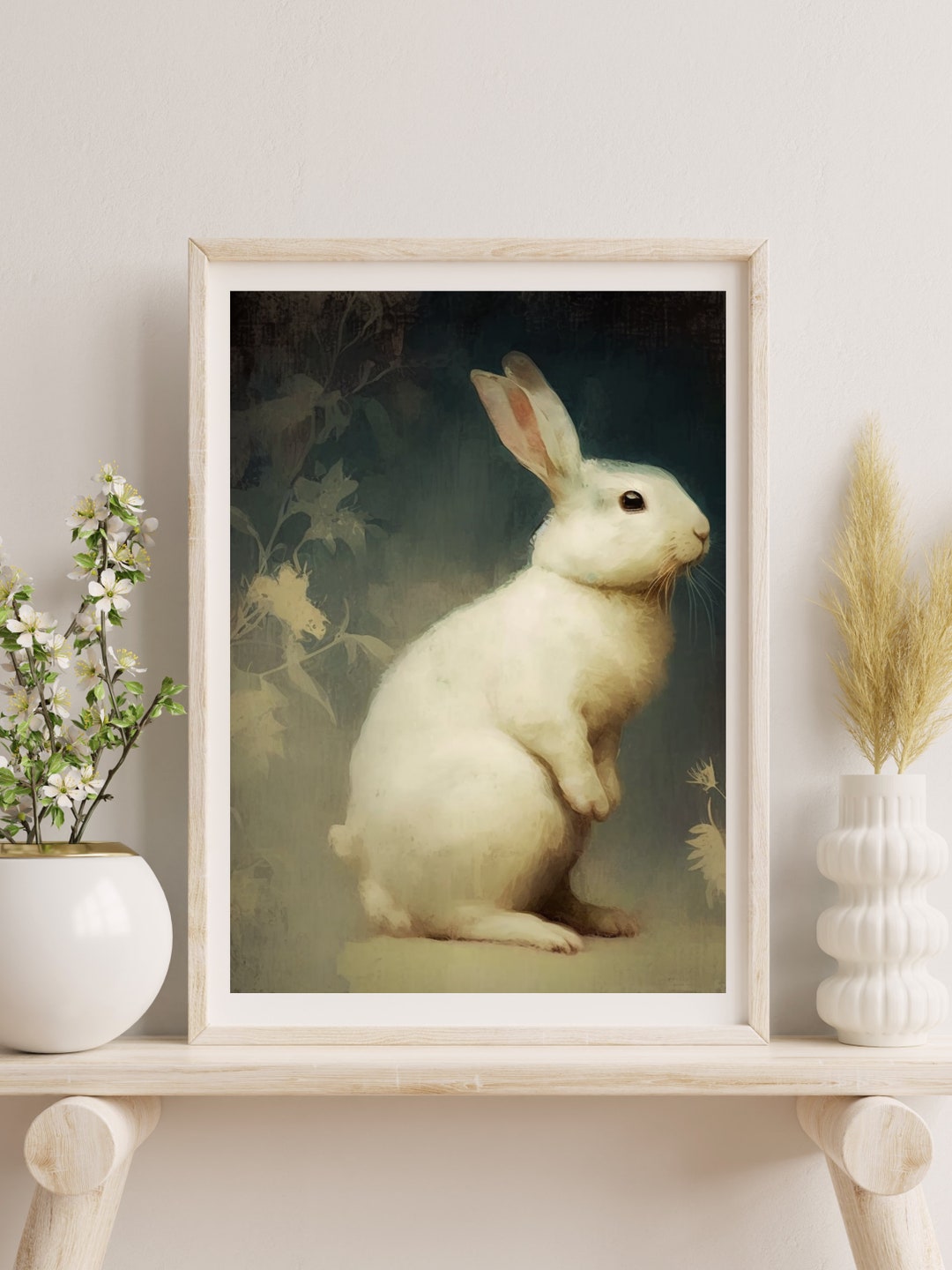 Spring White Rabbit Print | Printable Wall Decor | Printable Wall Art ...