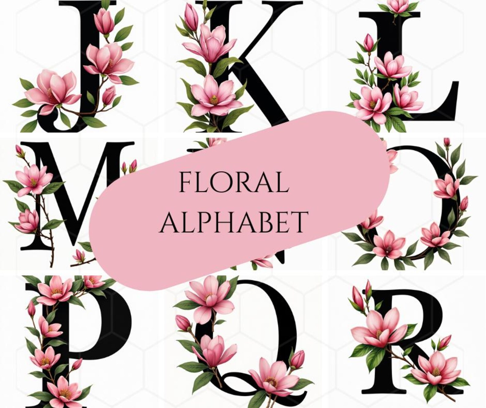 Watercolor Floral Alphabet Clipart: Pink Spring Lettering (PNG Digital ...
