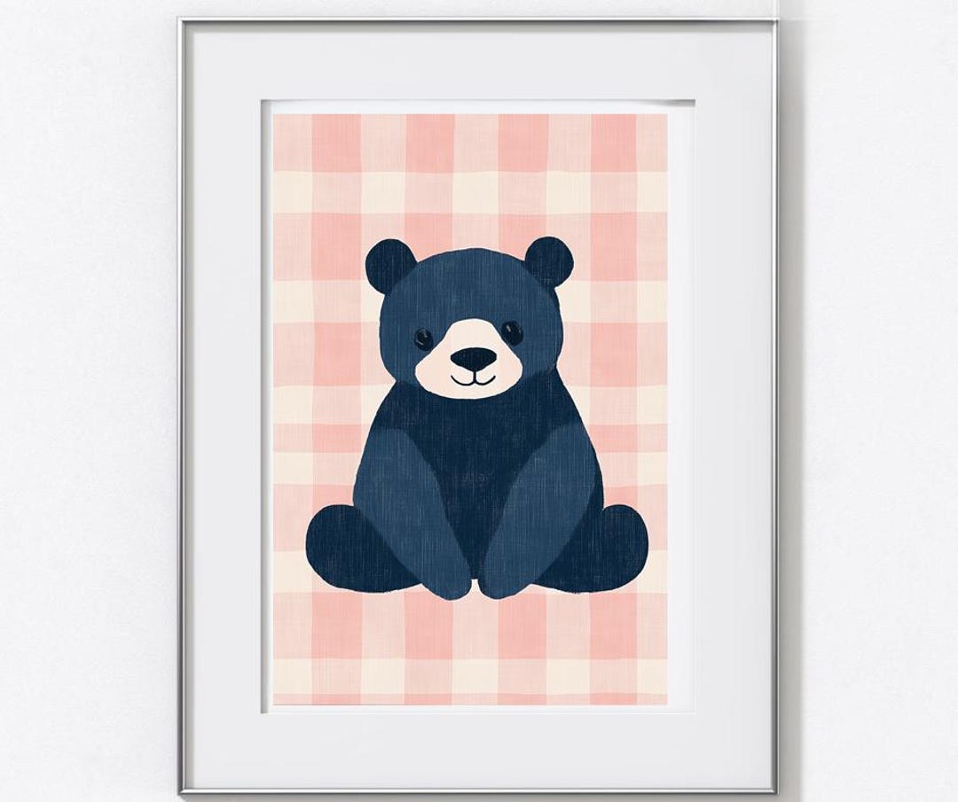 Minimalist Dark Blue Bear Cub Printable - Cute Modern Nursery Art, Cozy ...
