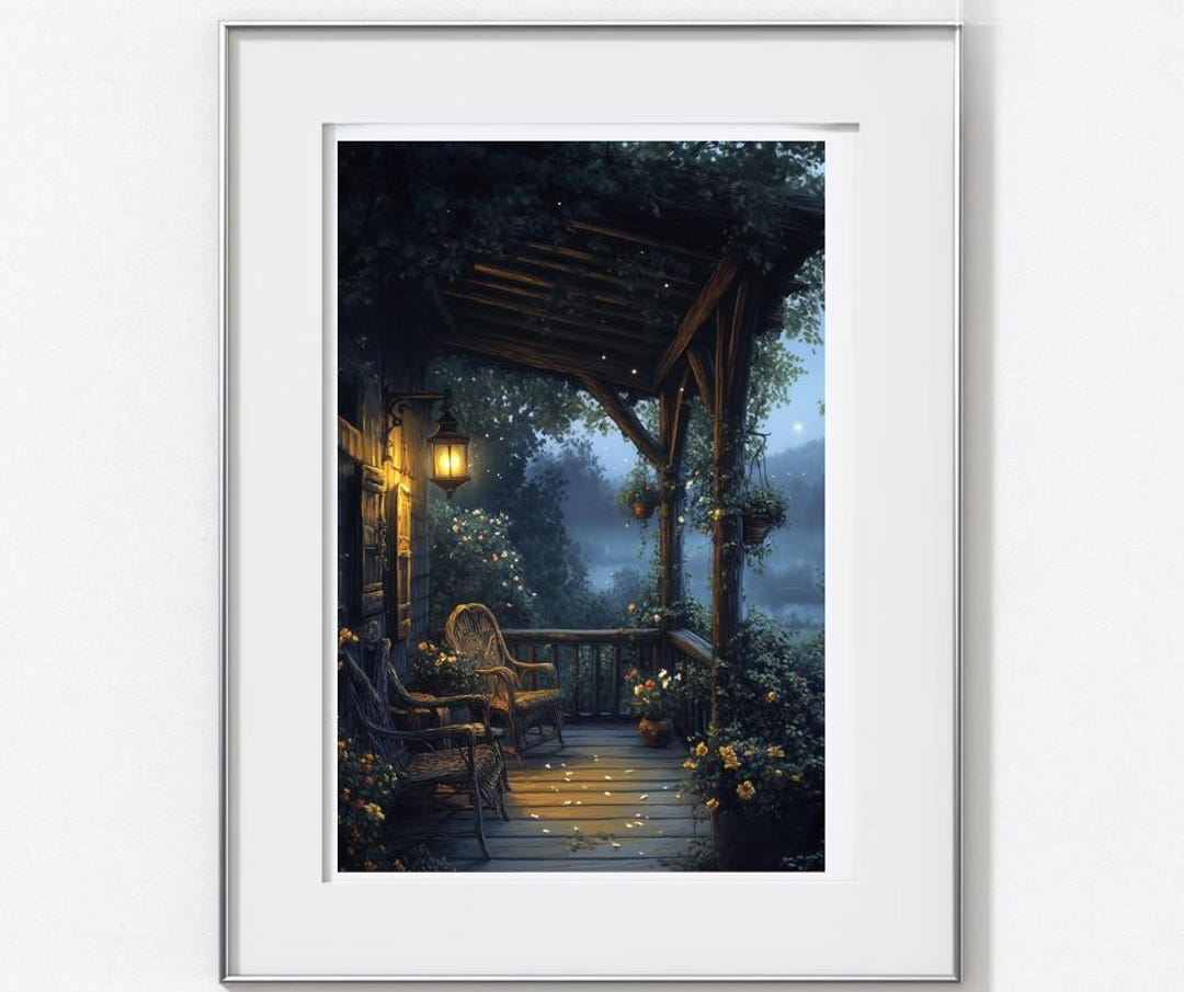 Lantern-lit Cottage Porch at Night - Cozy Rustic Scene, Cottagecore ...