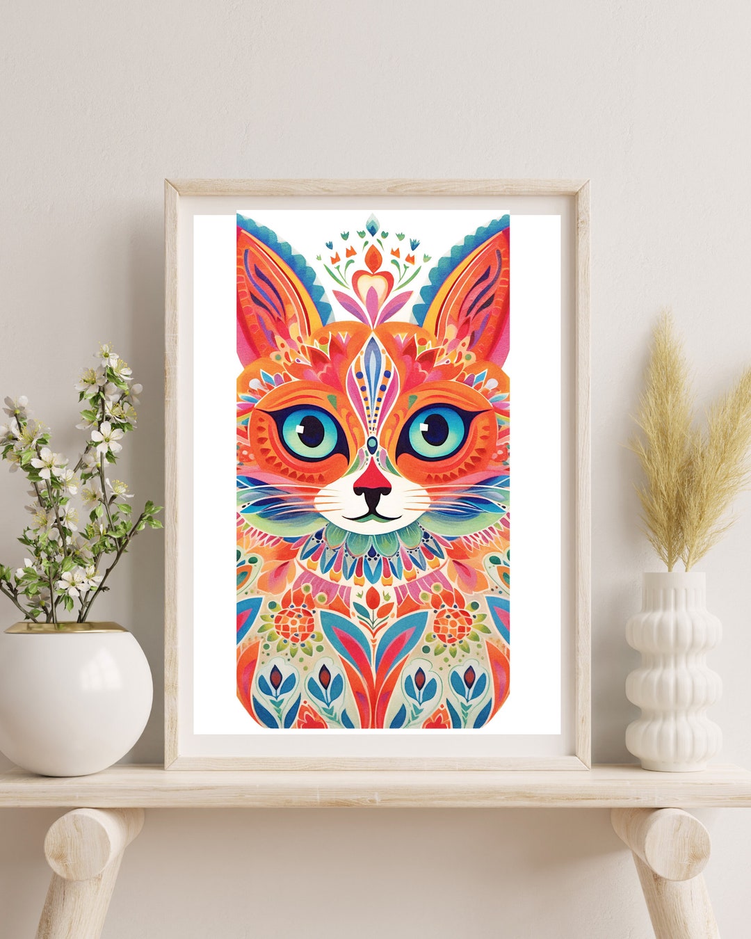 Printable Cat Print, Mid Century Modern| Cat Art| Wild Flowers With Cat ...
