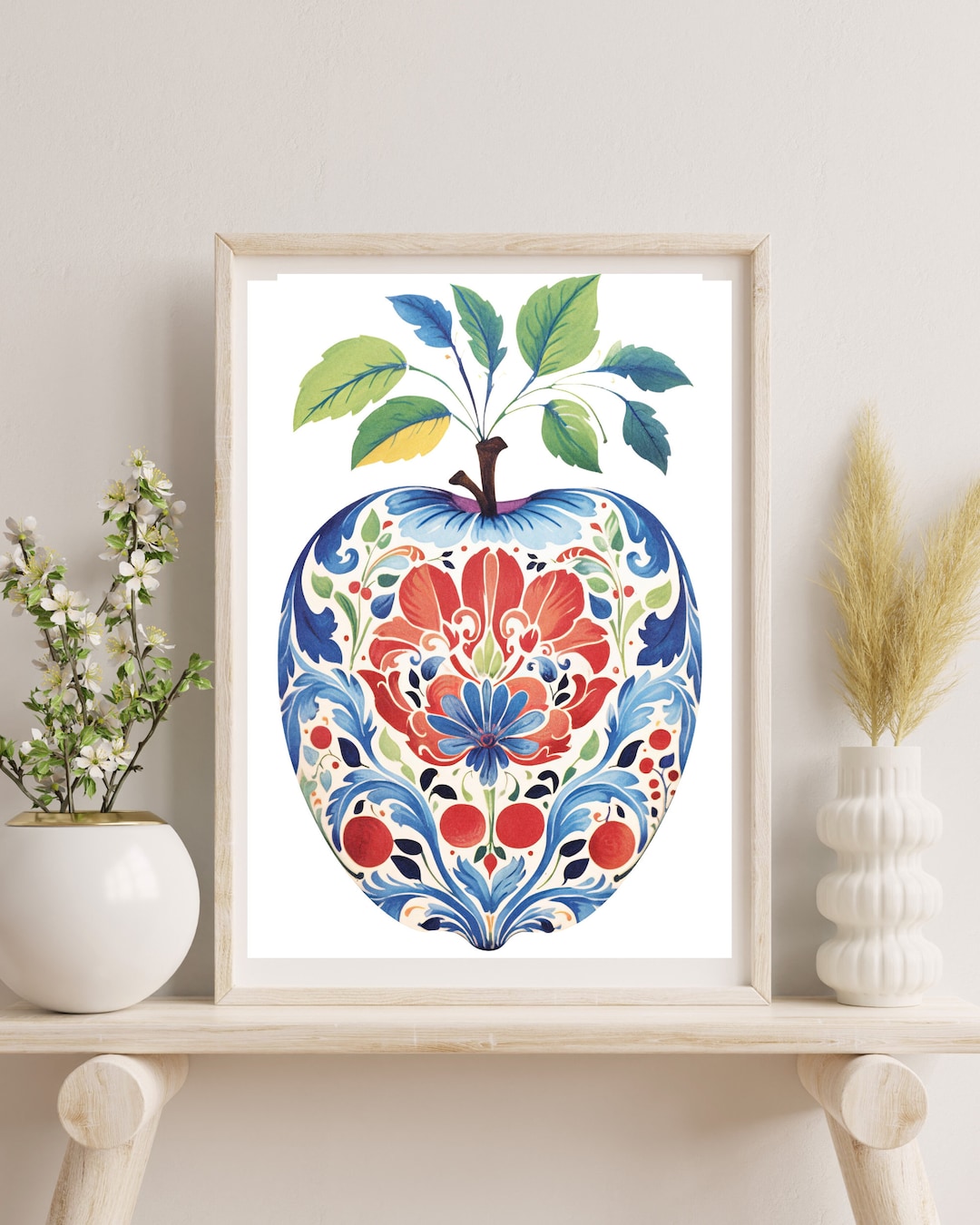 Printable APPLE Print, Mid Century Modern| Apple Art| Wild Flowers With ...