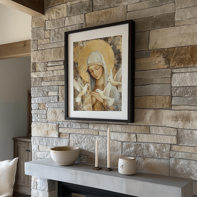 Virgin Mary With Doves Art Print – Gold Leaf Style (digital Download ...