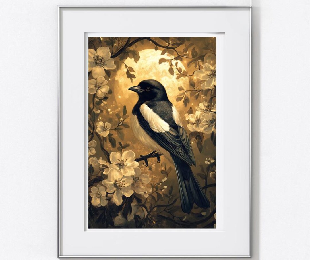 Majestic Magpie in Blossom - Printable Bird Wall Art, Shimmering ...