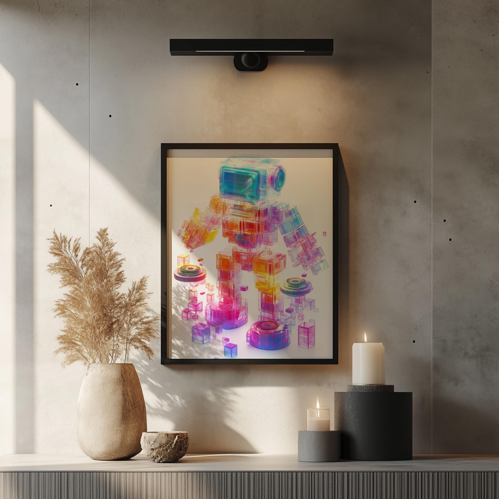 Voxel Humanoid Robot Printable Art - Neon Retro Arcade Gamer DJ Scene ...