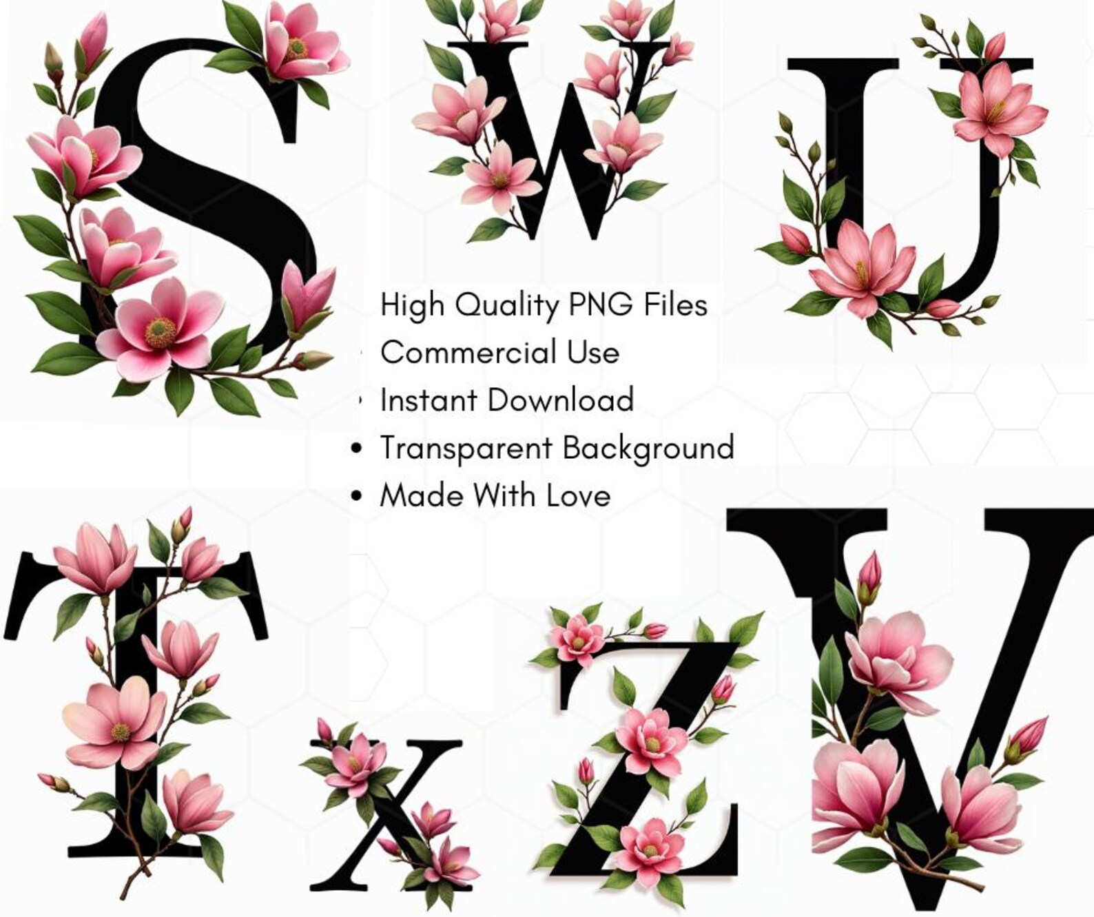 Watercolor Floral Alphabet Clipart: Pink Spring Lettering (PNG Digital ...