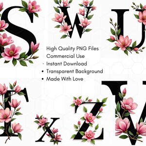 Watercolor Floral Alphabet Clipart: Pink Spring Lettering (PNG Digital ...