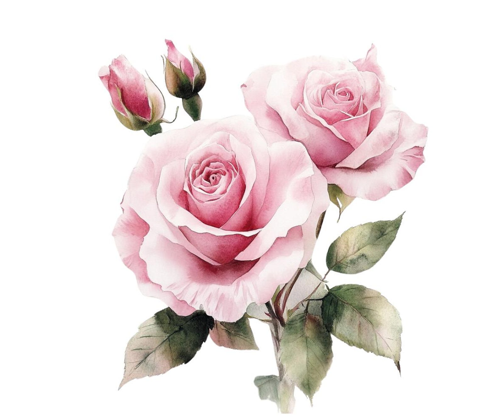 Pink Roses Watercolor Clipart Set: Floral Bouquet PNG (digital Download ...