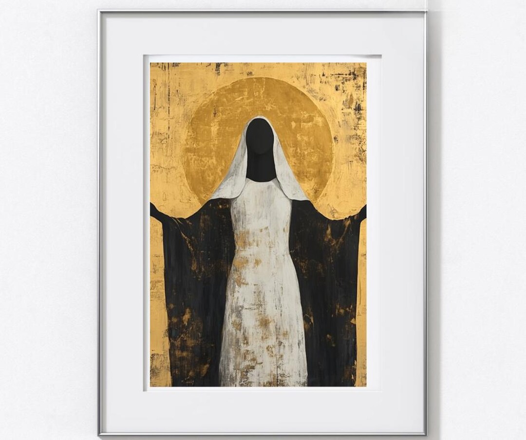 Virgin Mary Abstract Art Print – Golden Halo, Dove Motifs (digital ...
