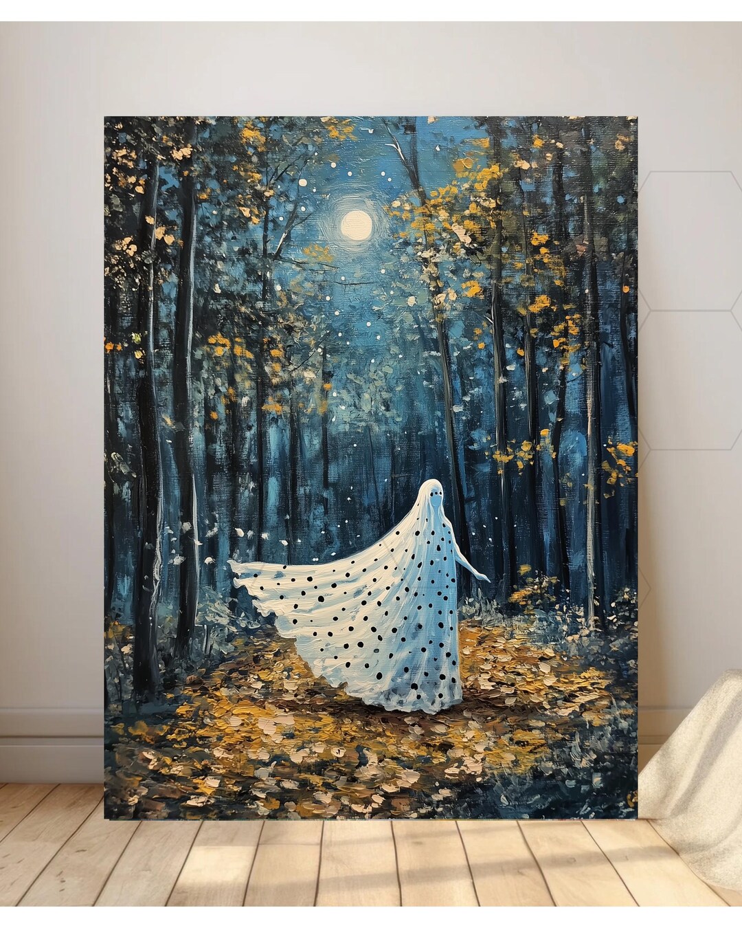 Mysterious Ghost in Polka-dot Sheet Dancing - Printable Rustic Autumn ...