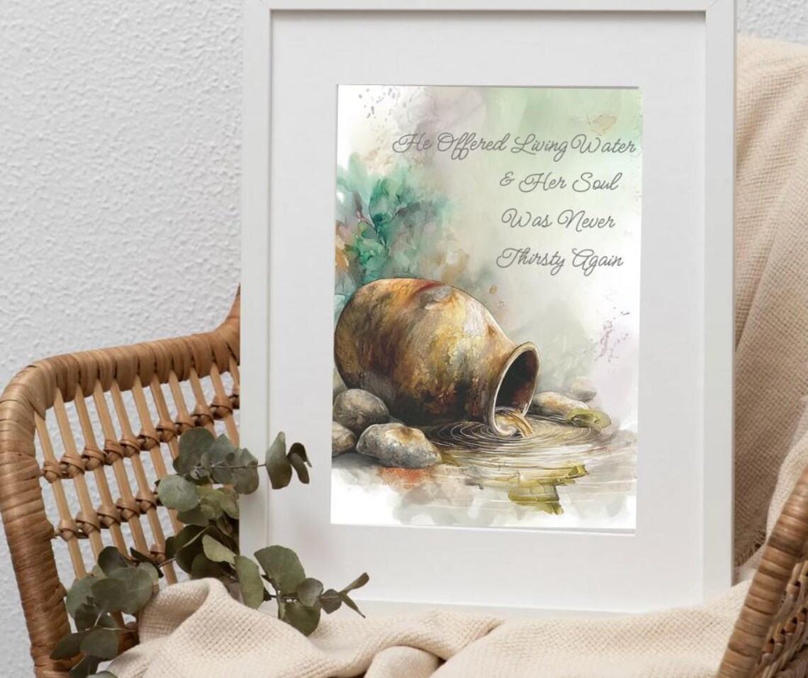 Woman at the Well Scripture Art: Watercolor Christian Bible Print ...