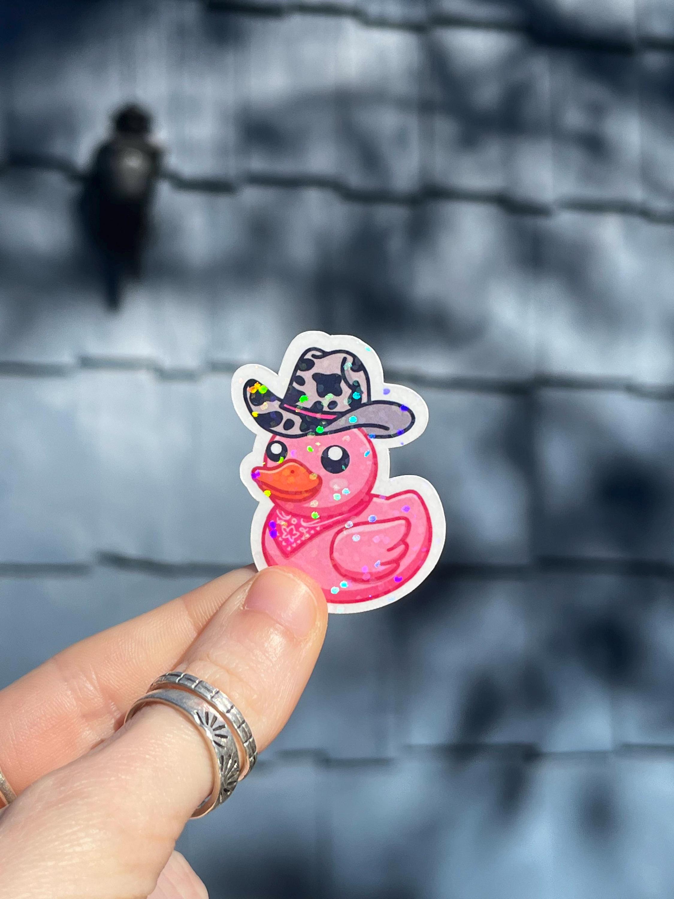 Pink Cowboy Duck Sticker – Small Vinyl Sticker, Pink Western Rubber ...
