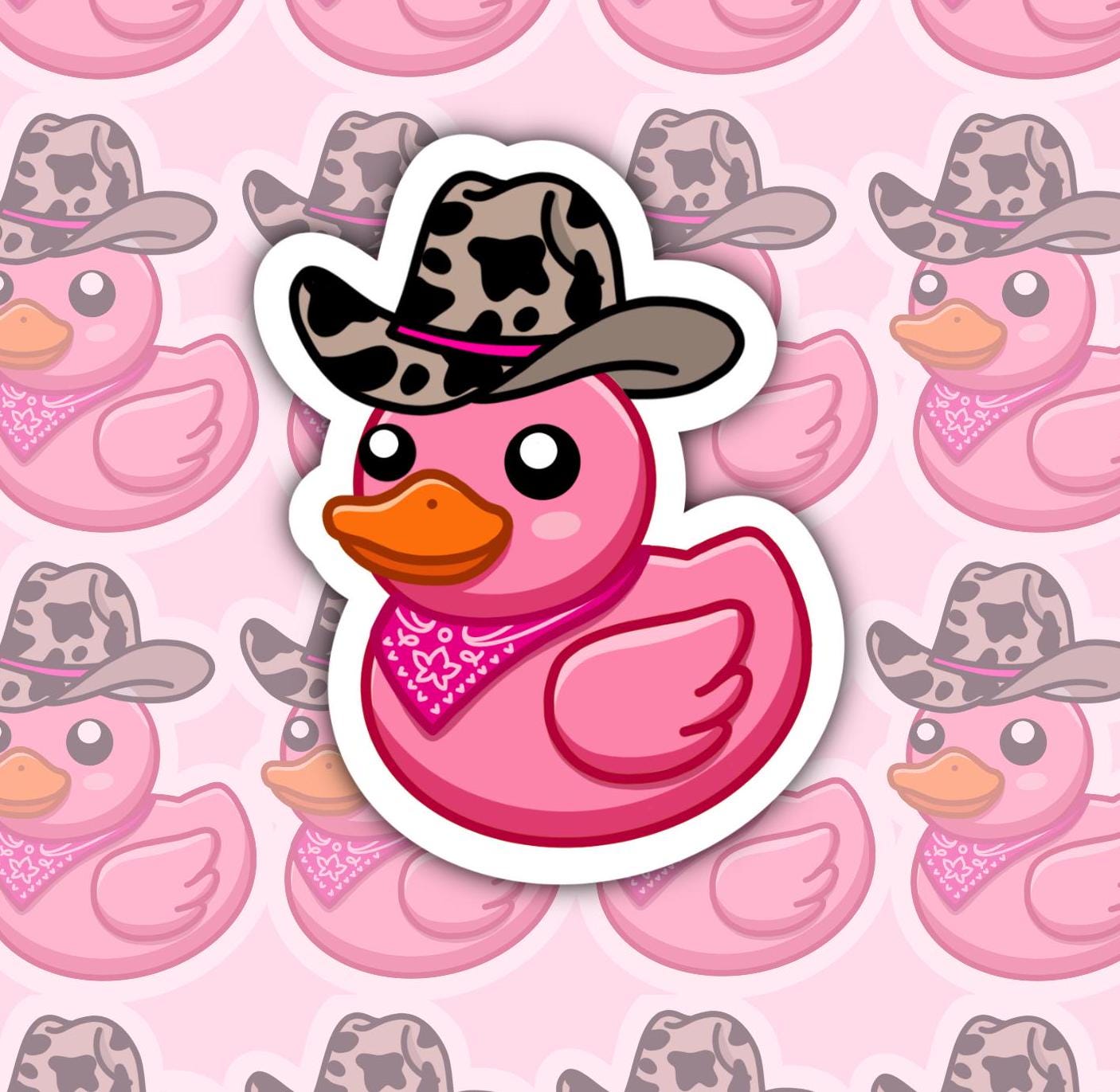 Pink Cowboy Duck Sticker – Small Vinyl Sticker, Pink Western Rubber ...
