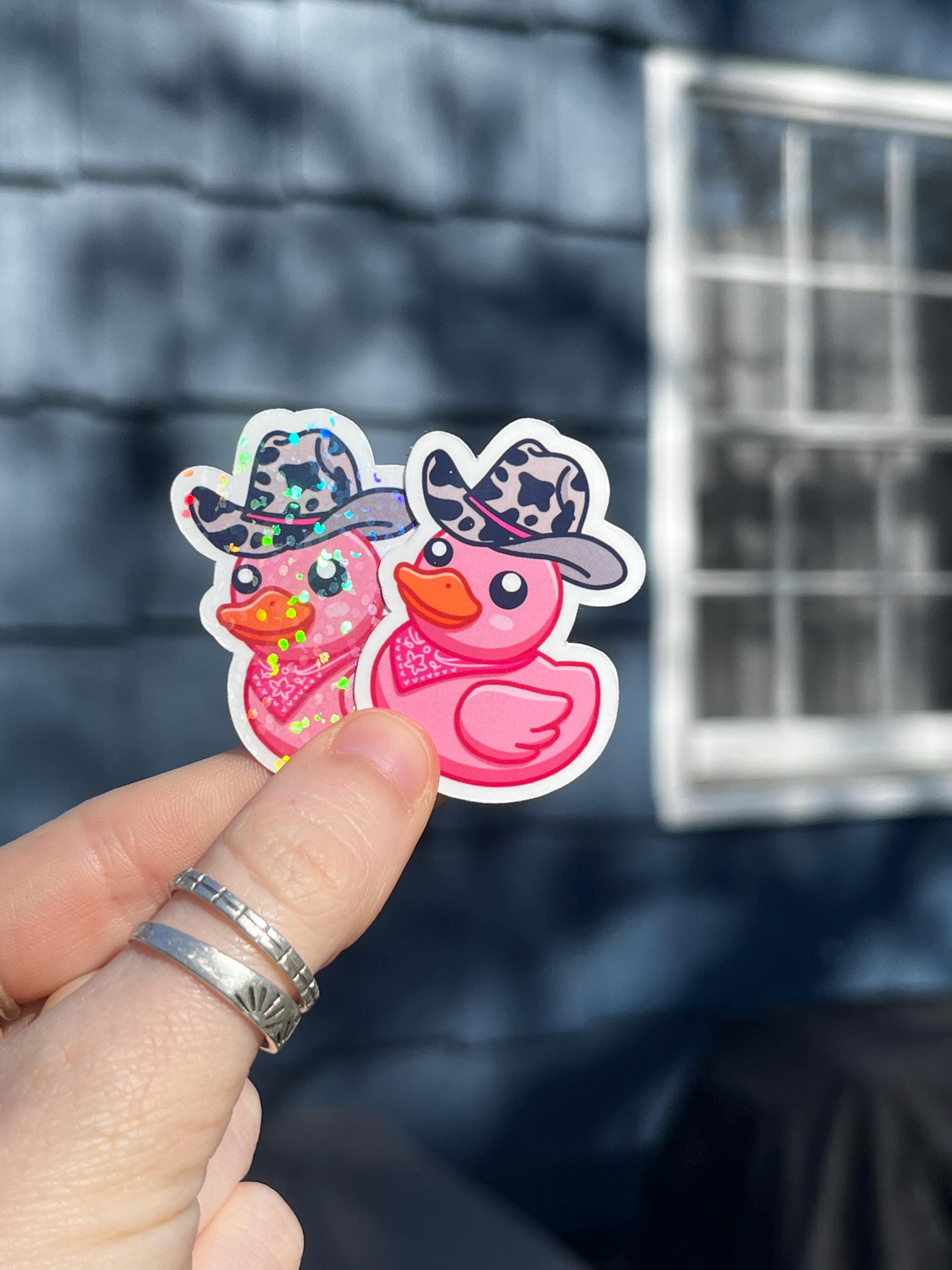 Pink Cowboy Duck Sticker – Small Vinyl Sticker, Pink Western Rubber ...