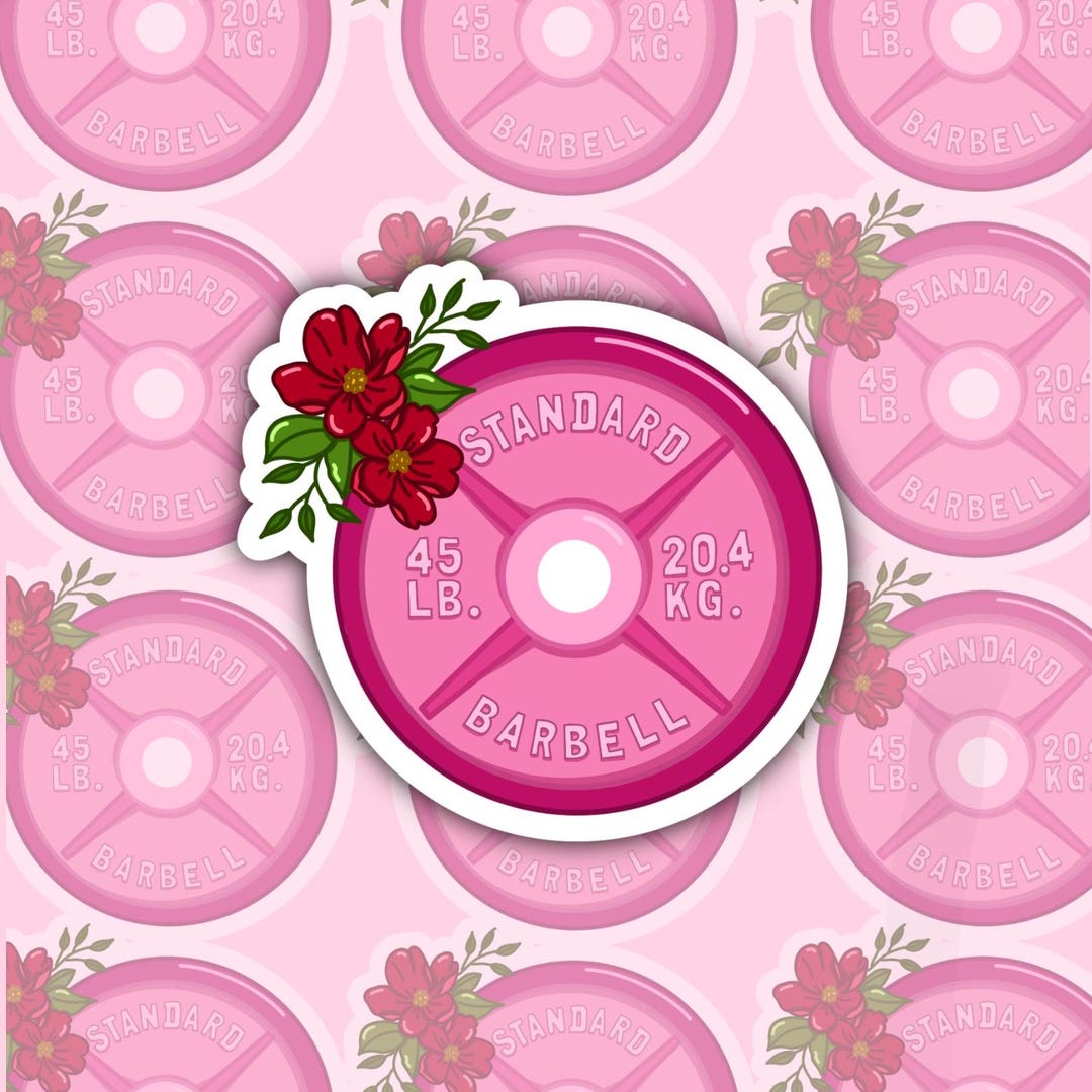 Pink Floral Barbell Gym Sticker – Cute Aesthetic Fitness Motivation for ...