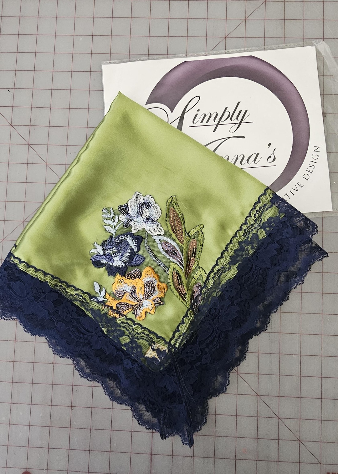 Satin Lap Scarf: 3D Appliques, Lace Trim - Lady Olivia - Etsy