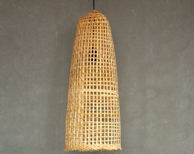 Tall Woven Repurposed Fish Trap Pendant Light Shade, Artisan Light ...