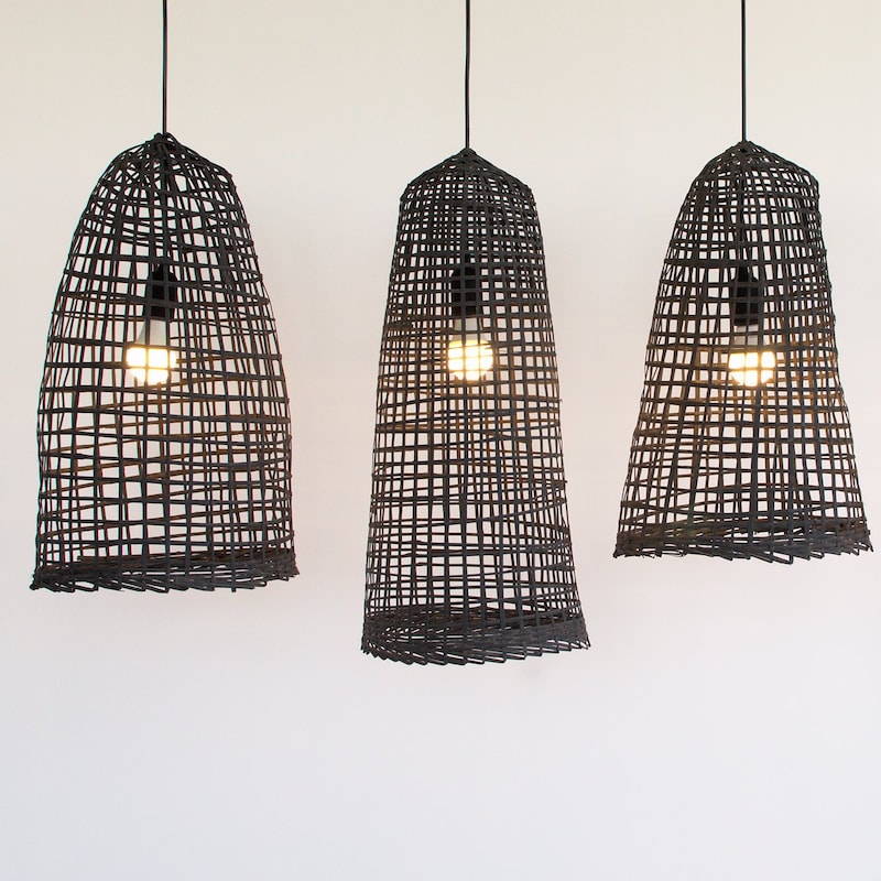 Black Rattan Pendant Light - Etsy