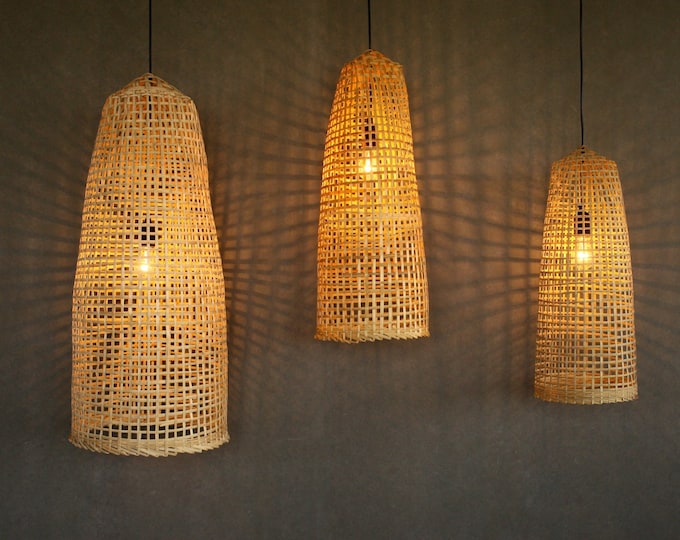 Tall Woven Repurposed Fish Trap Pendant Light Shade, Artisan Light ...