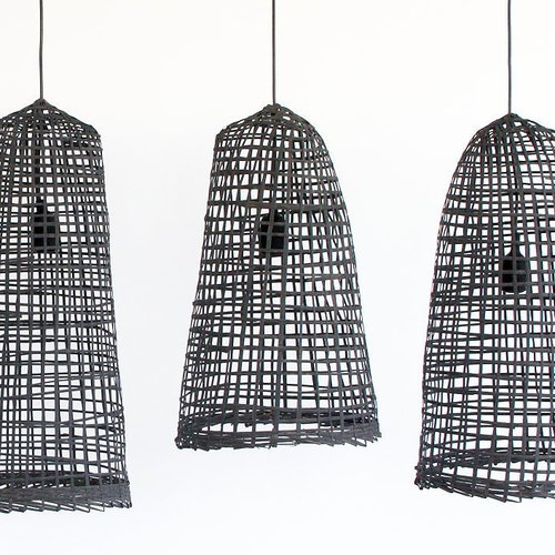 Black Bamboo Pendant Light Fish Trap Lamp Basket Pendant - Etsy