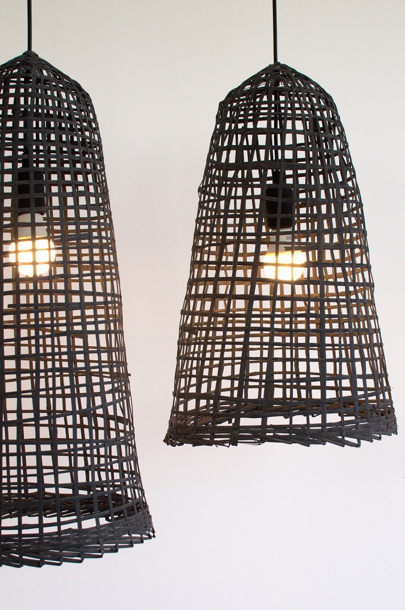 Black Bamboo Pendant Light Fish Trap Lamp Basket Pendant - Etsy
