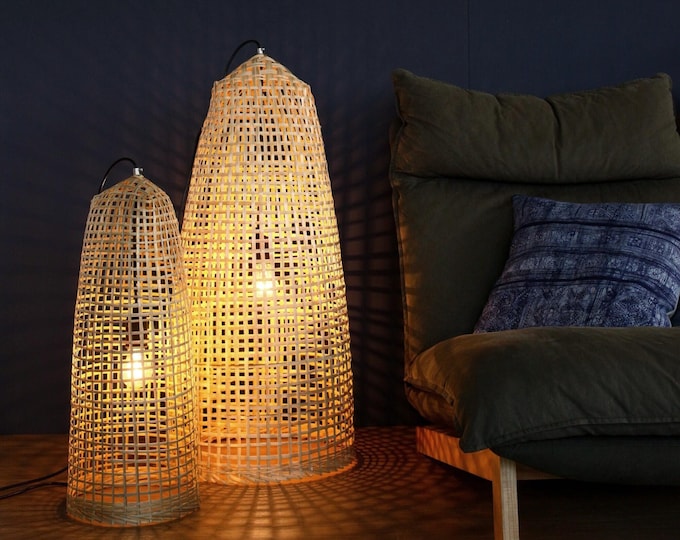 Tall Woven Repurposed Fish Trap Pendant Light Shade, Artisan Light ...