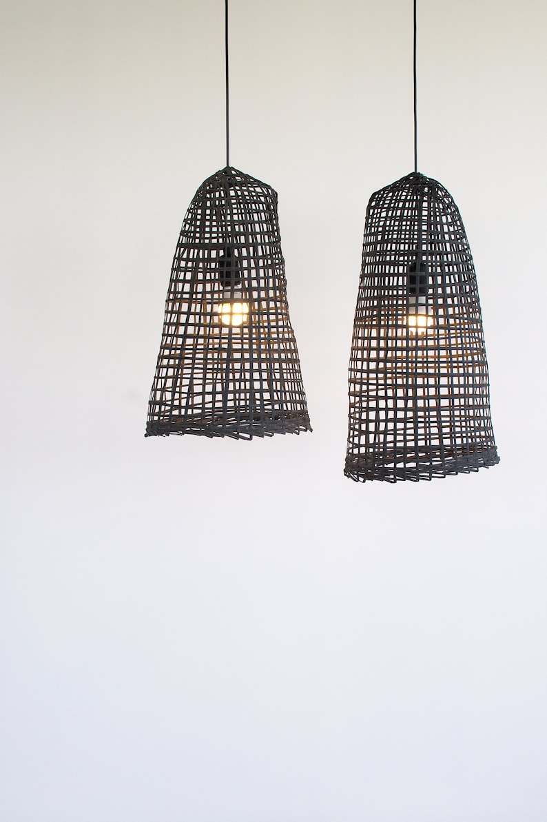 Black Bamboo Pendant Light Fish Trap Lamp Basket Pendant - Etsy