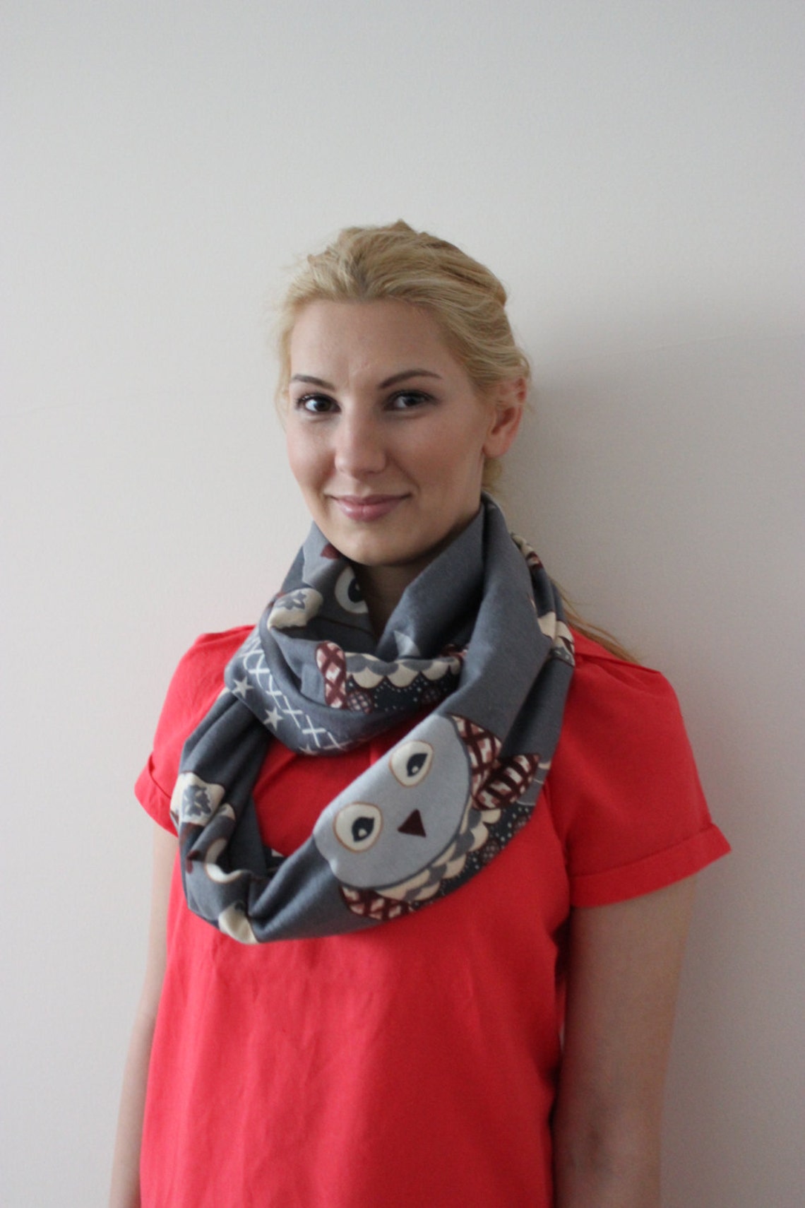 Owl Scarf Flannel Owl Infinity Scarf Soft Women's - Etsy