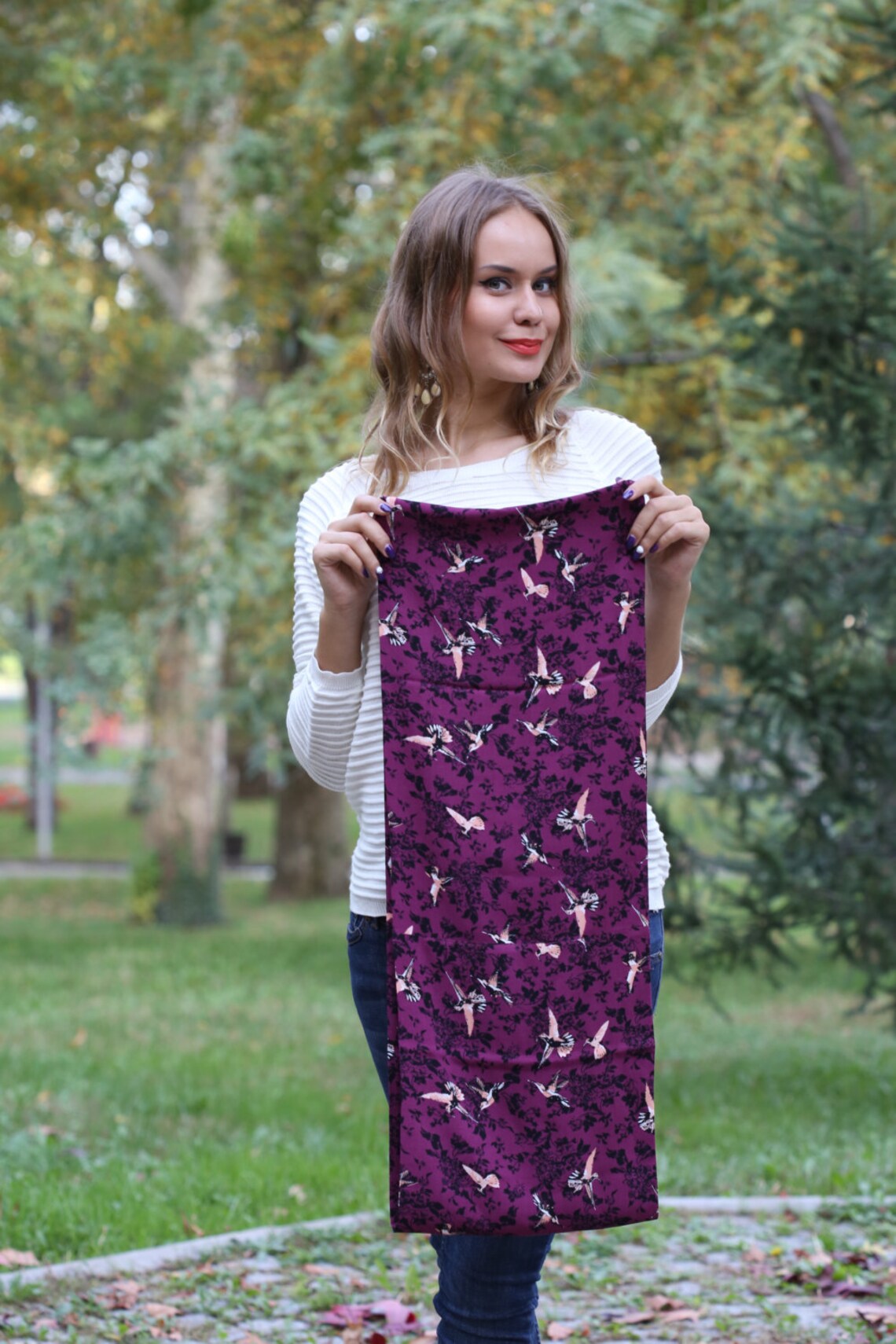 Bird Print Scarf Purple Black Orange White Floral ScarfBird | Etsy