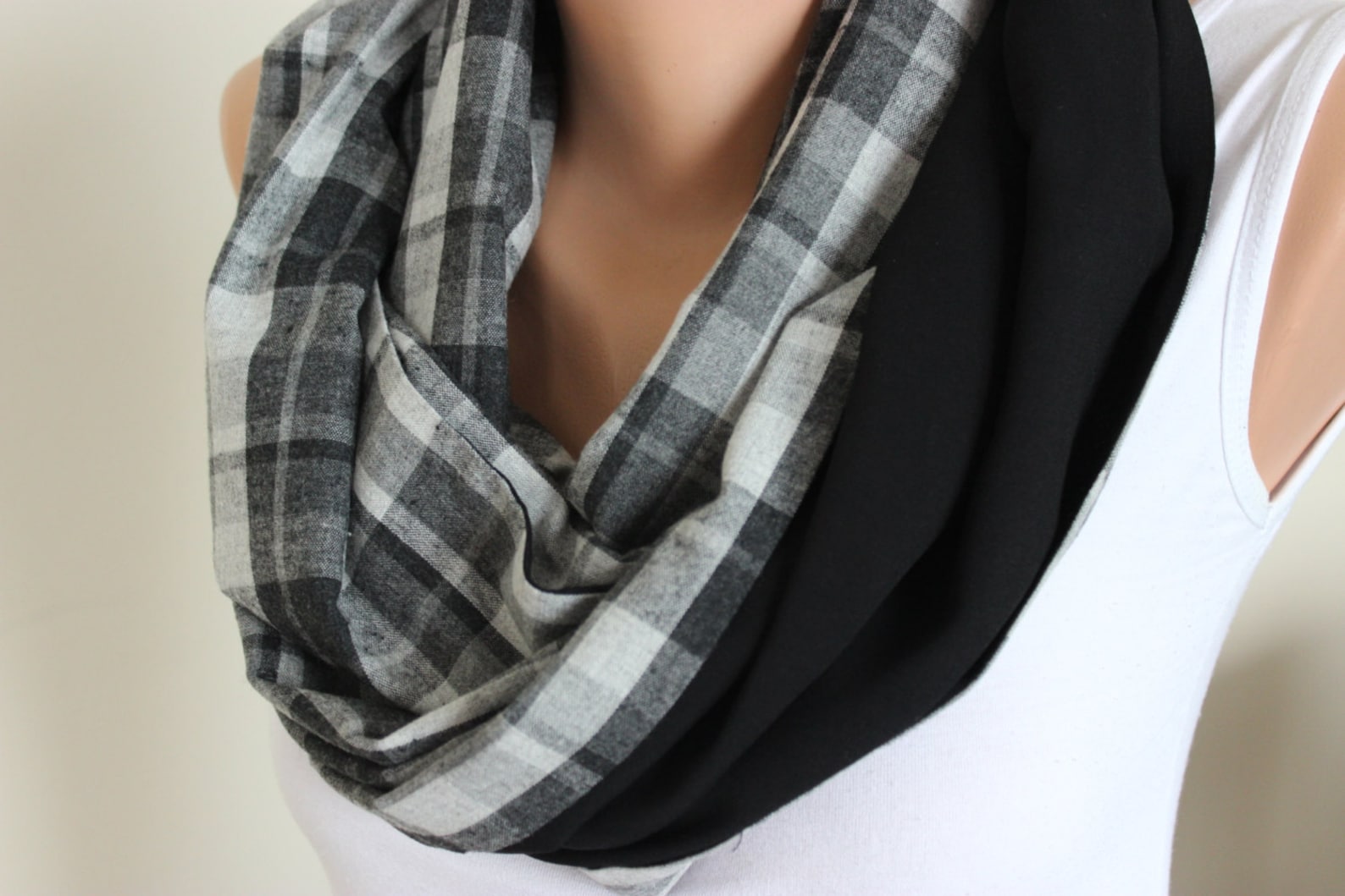 Gray Grey Plaid Scarf Black Infinity Scarf Tartan Plaid - Etsy