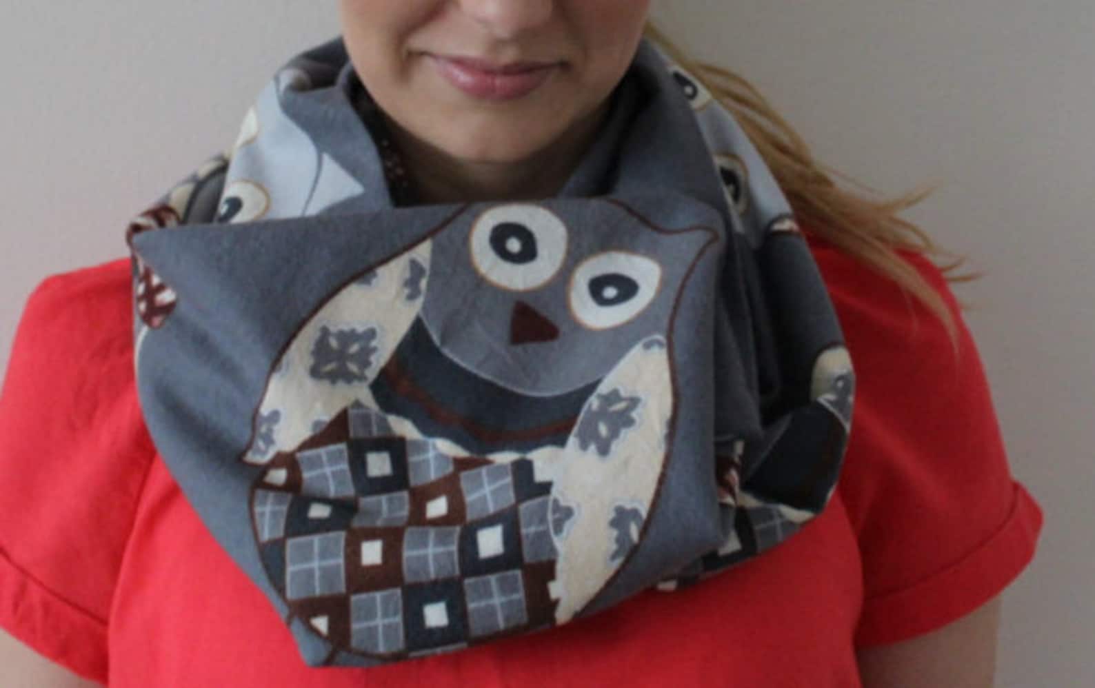 Owl Scarf, Flannel Owl Infinity Scarf, Soft Women's Scarves, Owl Loop ...