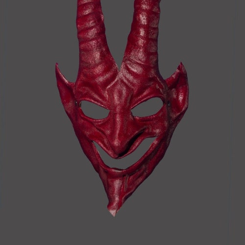 Demon Mask Devil Red Leather Horn Costume Larp Renaissance - Etsy