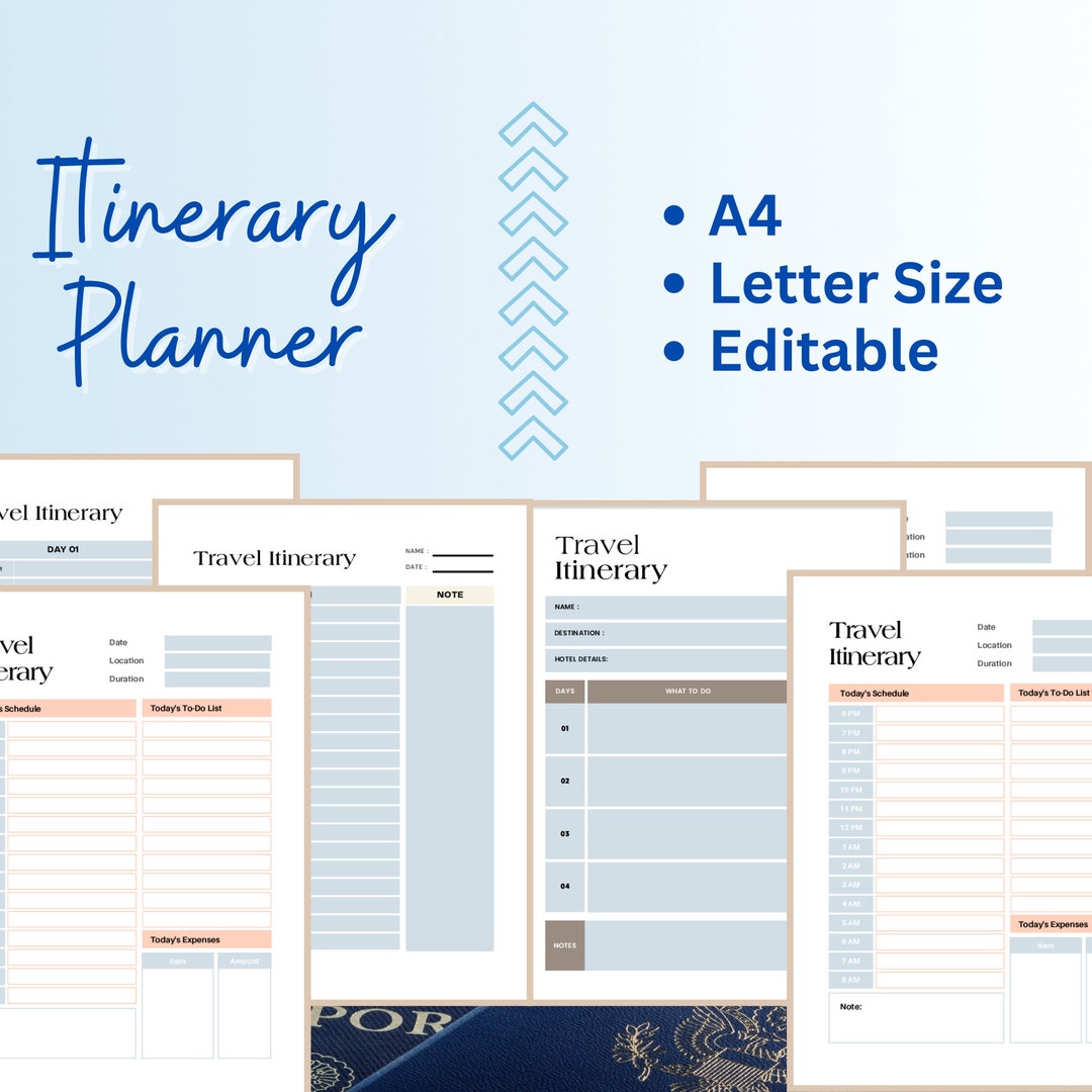Simple Travel Itinerary Planner A4 Travel Printable Travel - Etsy