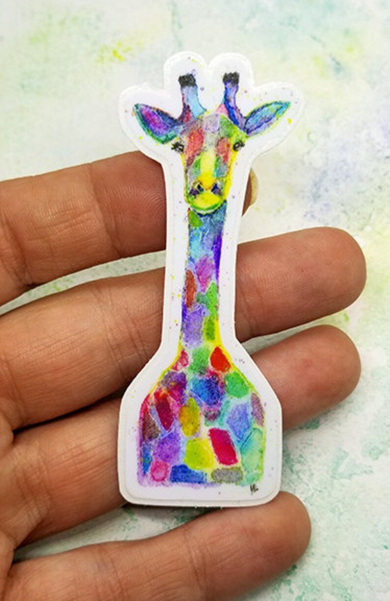 Watercolor Giraffe Sticker, Decal, Animal, Zoo, Vinyl Sticker, Laptop ...