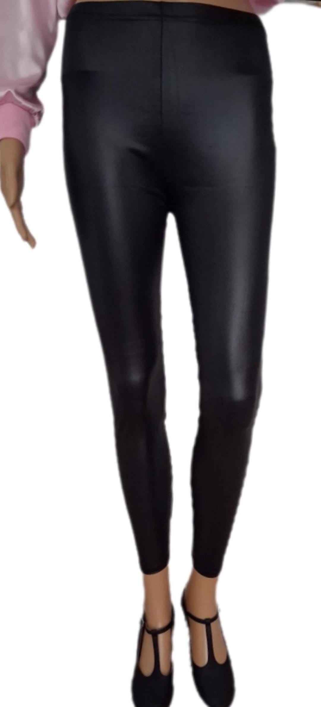Black Faux Leather Leggings: 1950s Pink Ladies Grease Inspired Costume ...