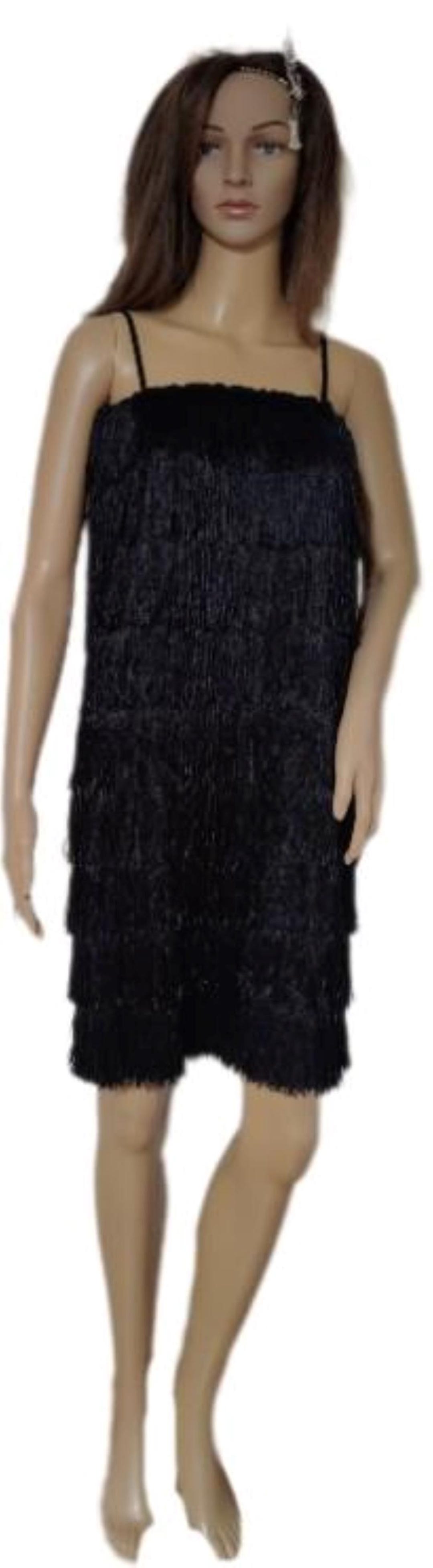 Flapper Costume Dress & Head Piece - Black- Small Medium, Stretch ...