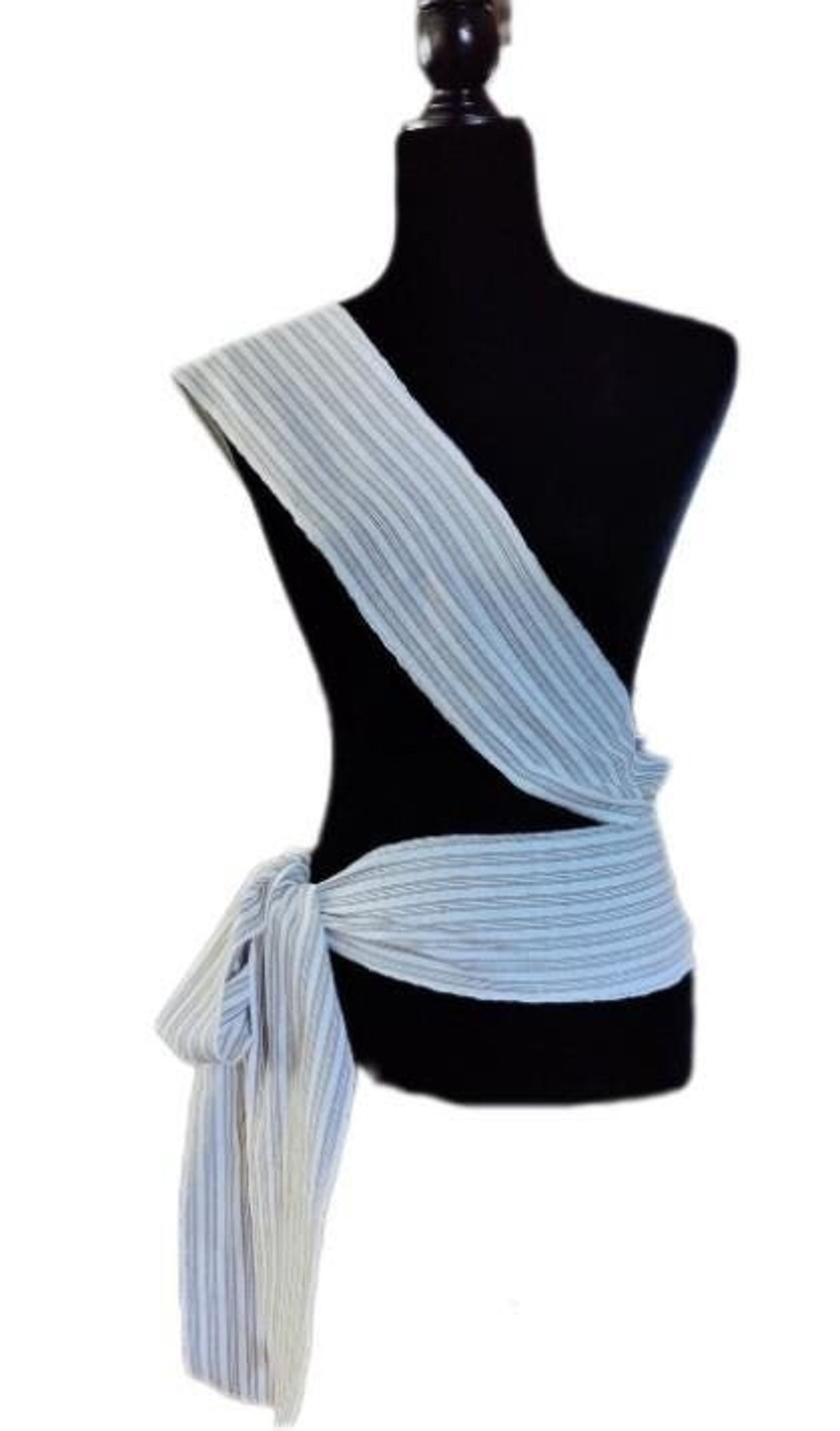 143" Gray and Cream White Distressed Cotton Linen Multi-way Wrap Serged ...