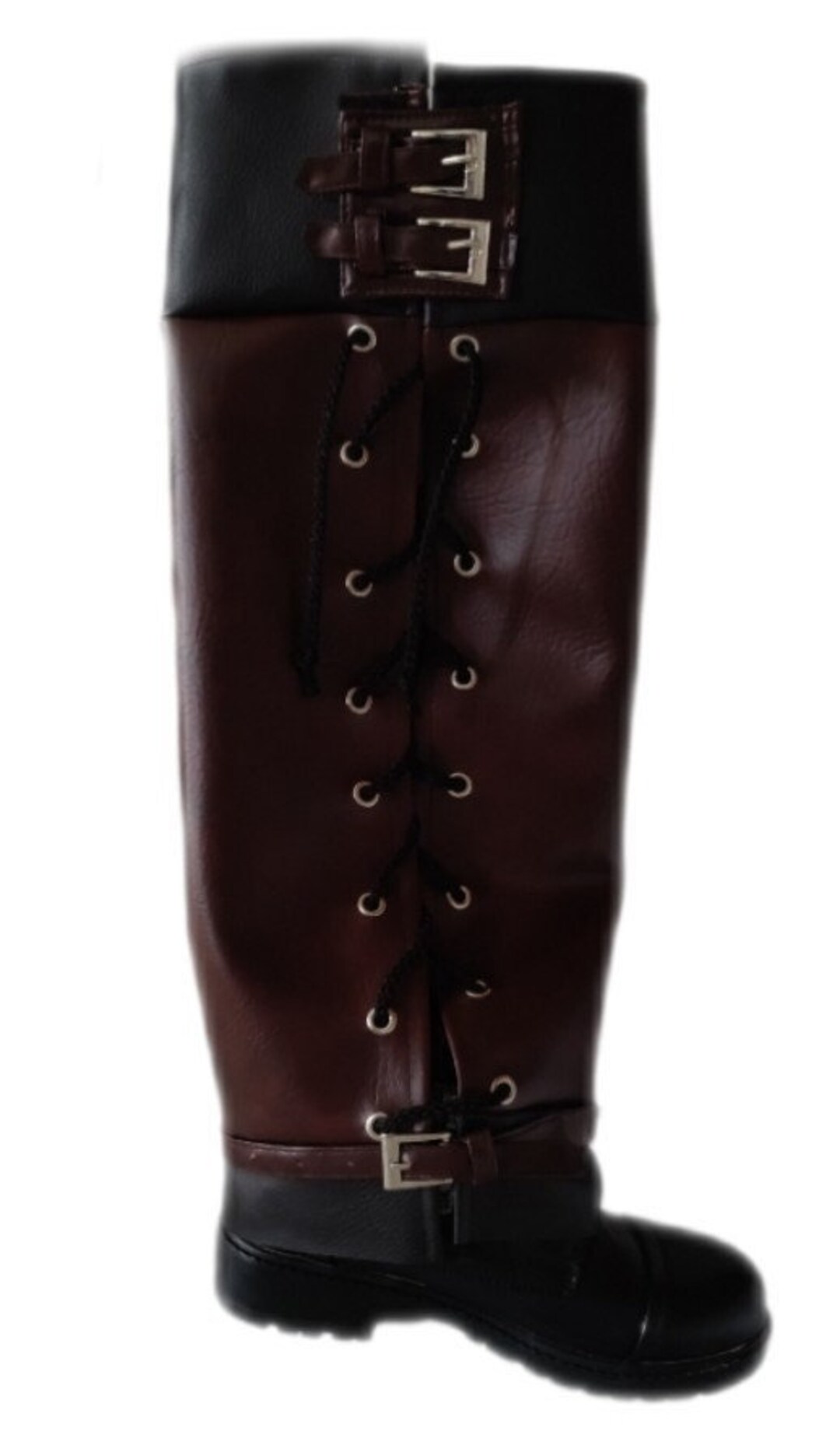 Original Black and Brown Faux Leather up to 18" Calf 19.5" Tall Pirate ...