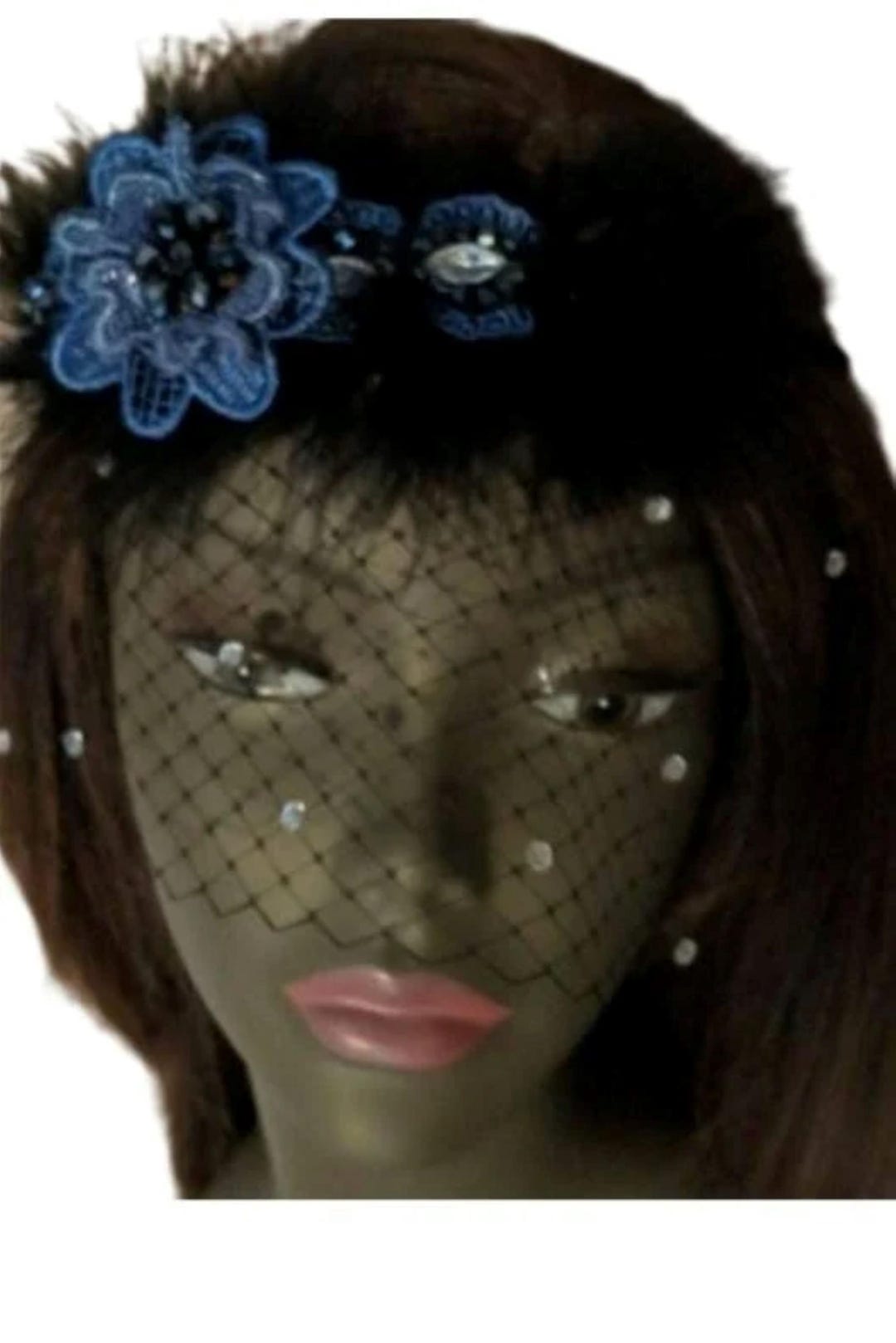 Flapper Head Piece:great Gatsby Style- Rhinestones and Netting- Blue ...