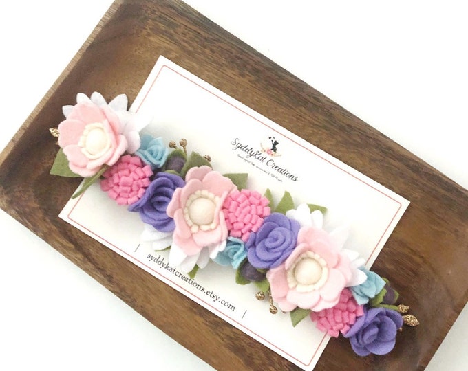 Pastel Felt Flower Headband, Girl's Felt Flower Crown, Newborn Photo ...