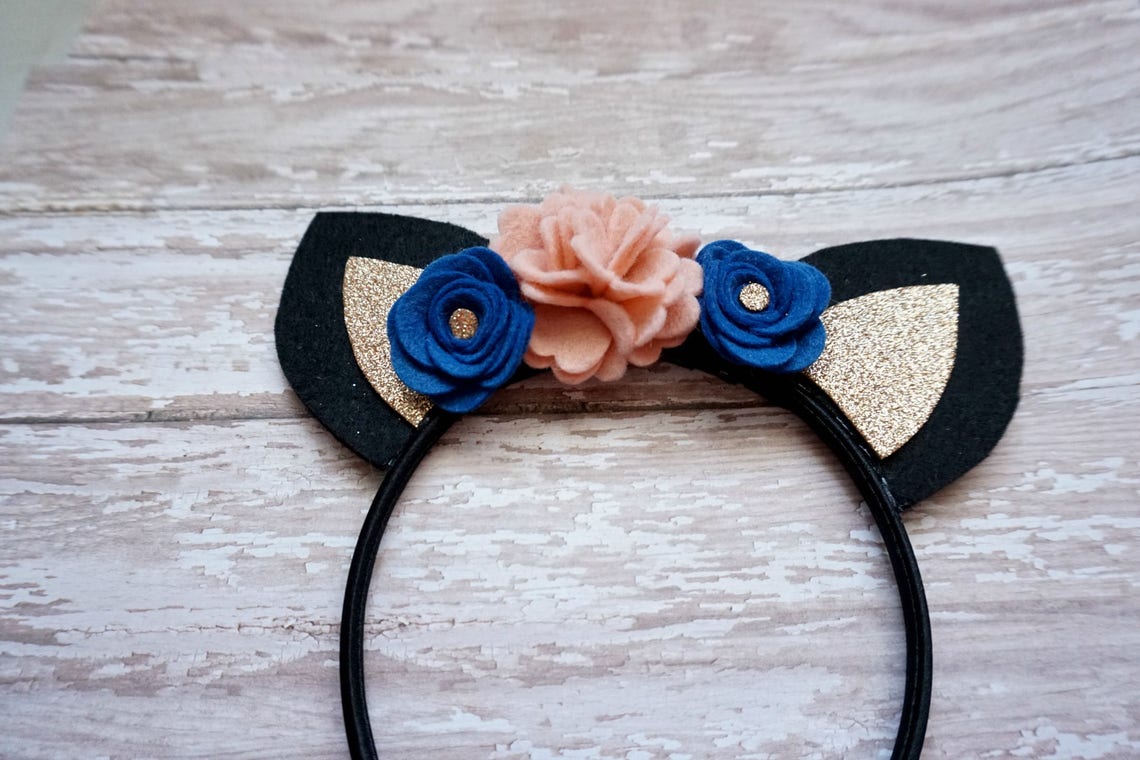 Kitty Headband / Headband / Cat Ears/ Flower Headband/ Felt - Etsy