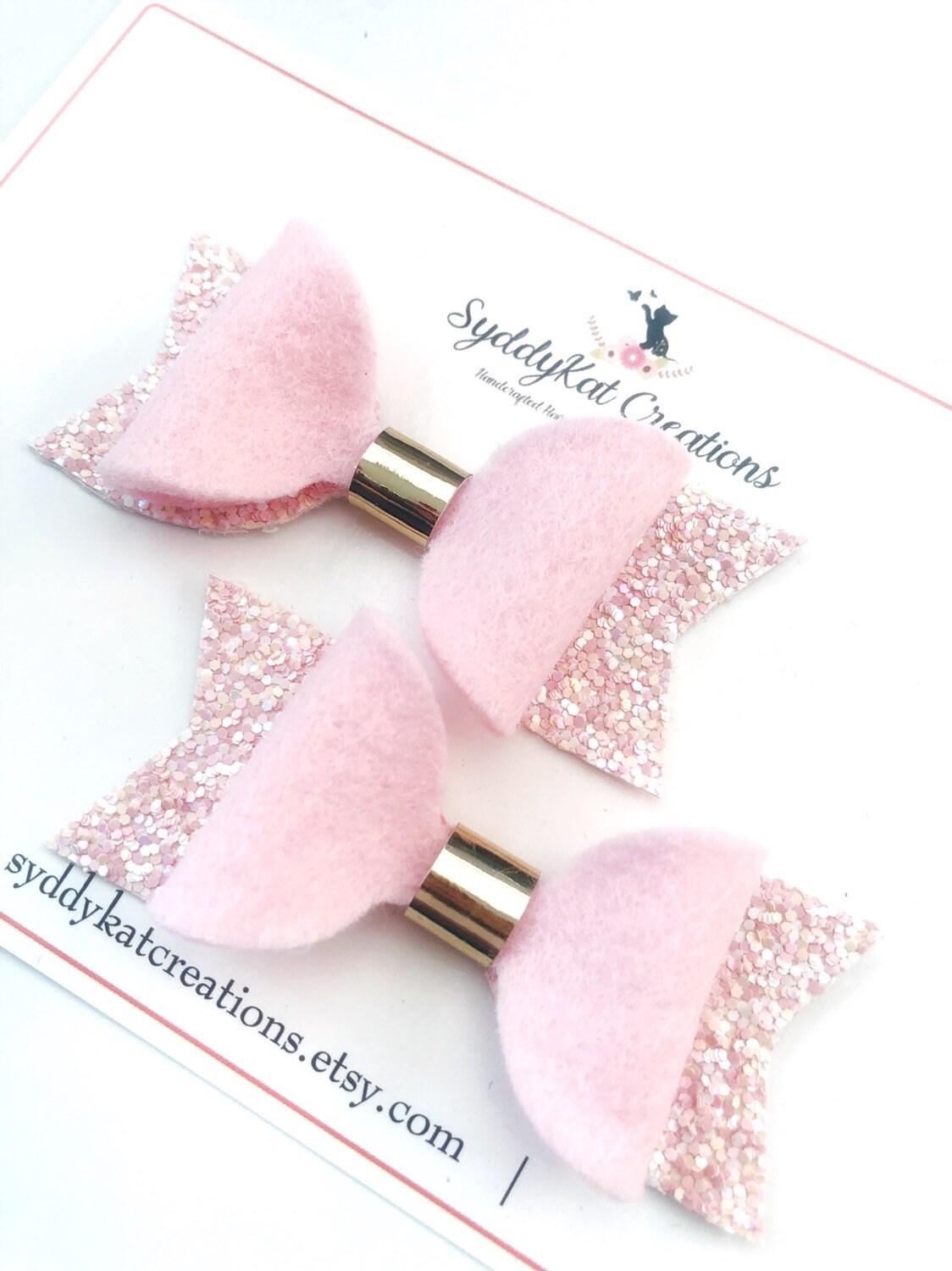 Pink Glitter Pigtail Bows Felt Pigtail Bow Set | Etsy