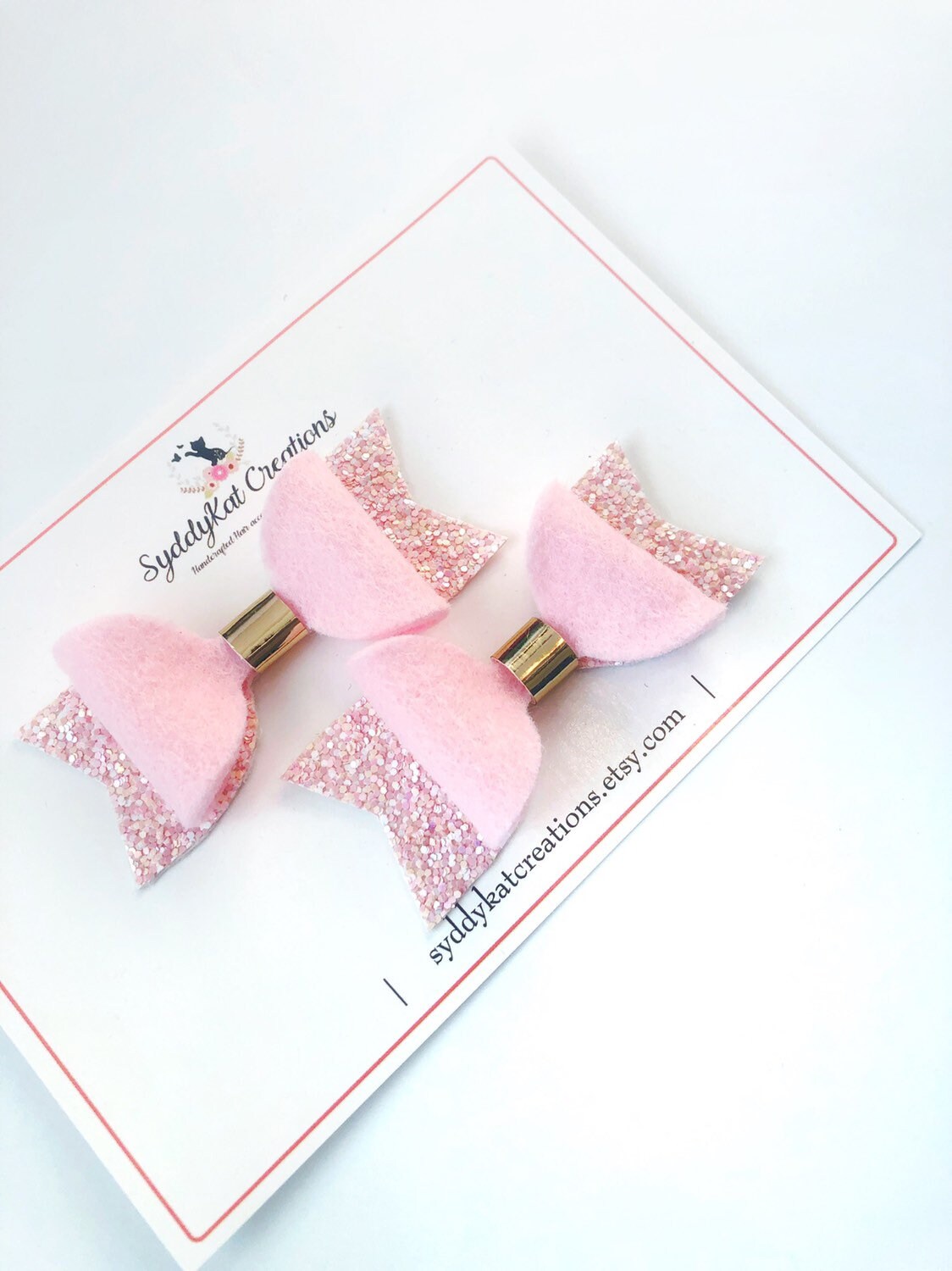 Pink Glitter Pigtail Bows Felt Pigtail Bow Set | Etsy