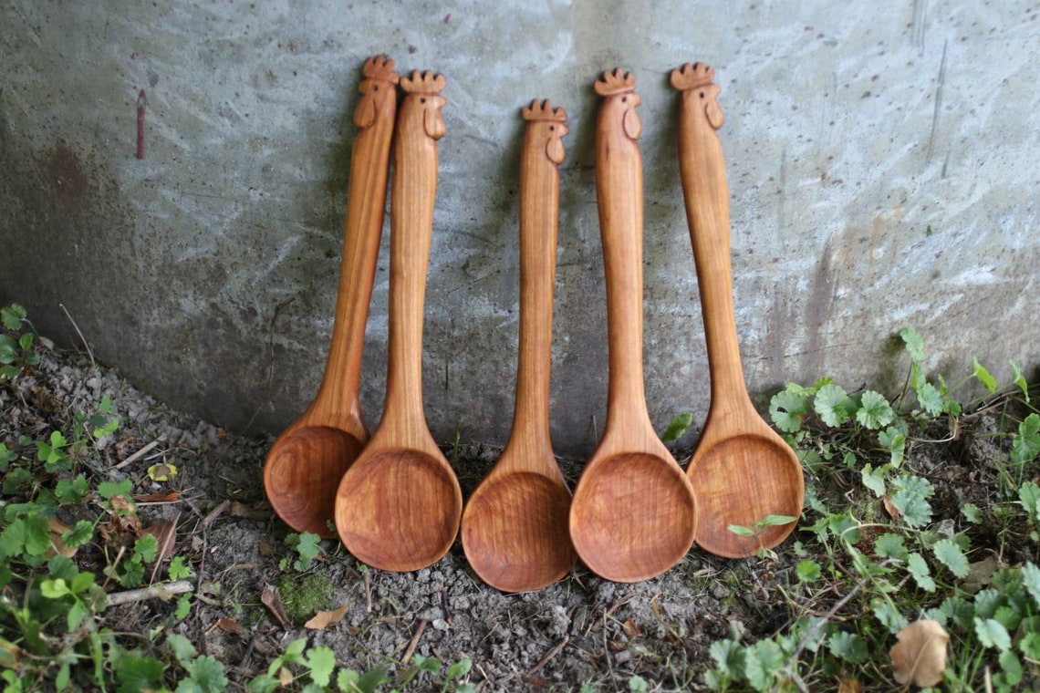 Rooster spoon / farmhouse wood spoon / workhorse spoon style | Etsy