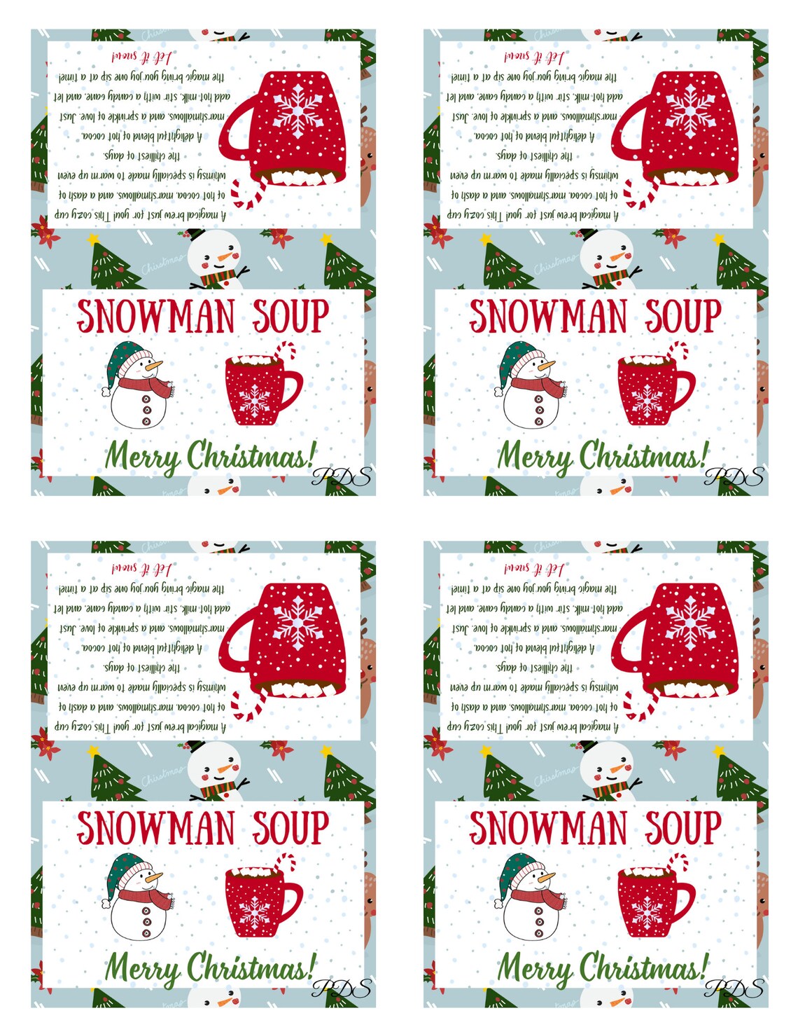 Snowman Soup Printable Tag for Holiday School Gift Tag Downloadable ...