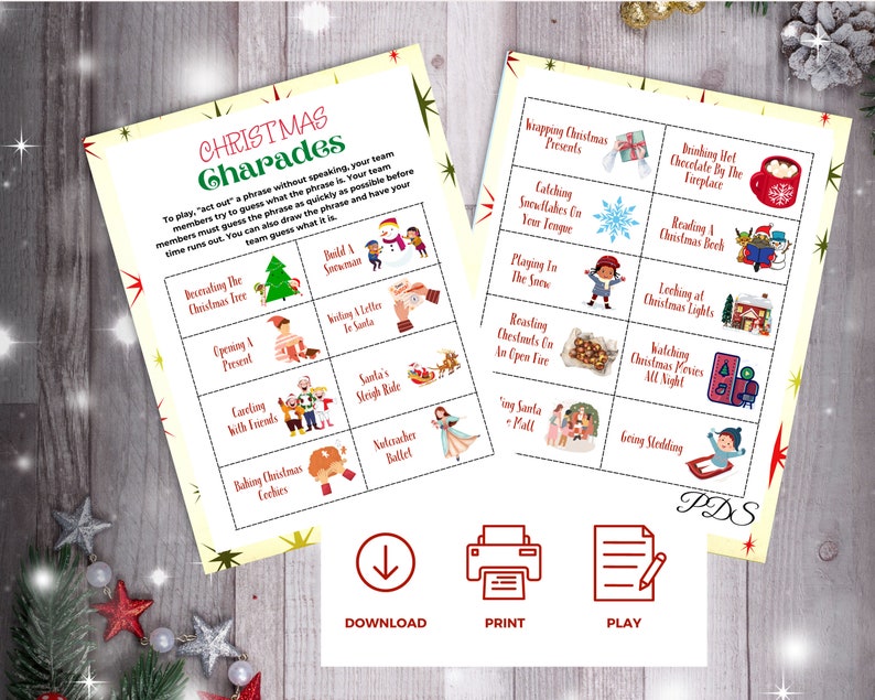 Christmas Charades Game Printable Game for Christmas Party Game Holiday ...
