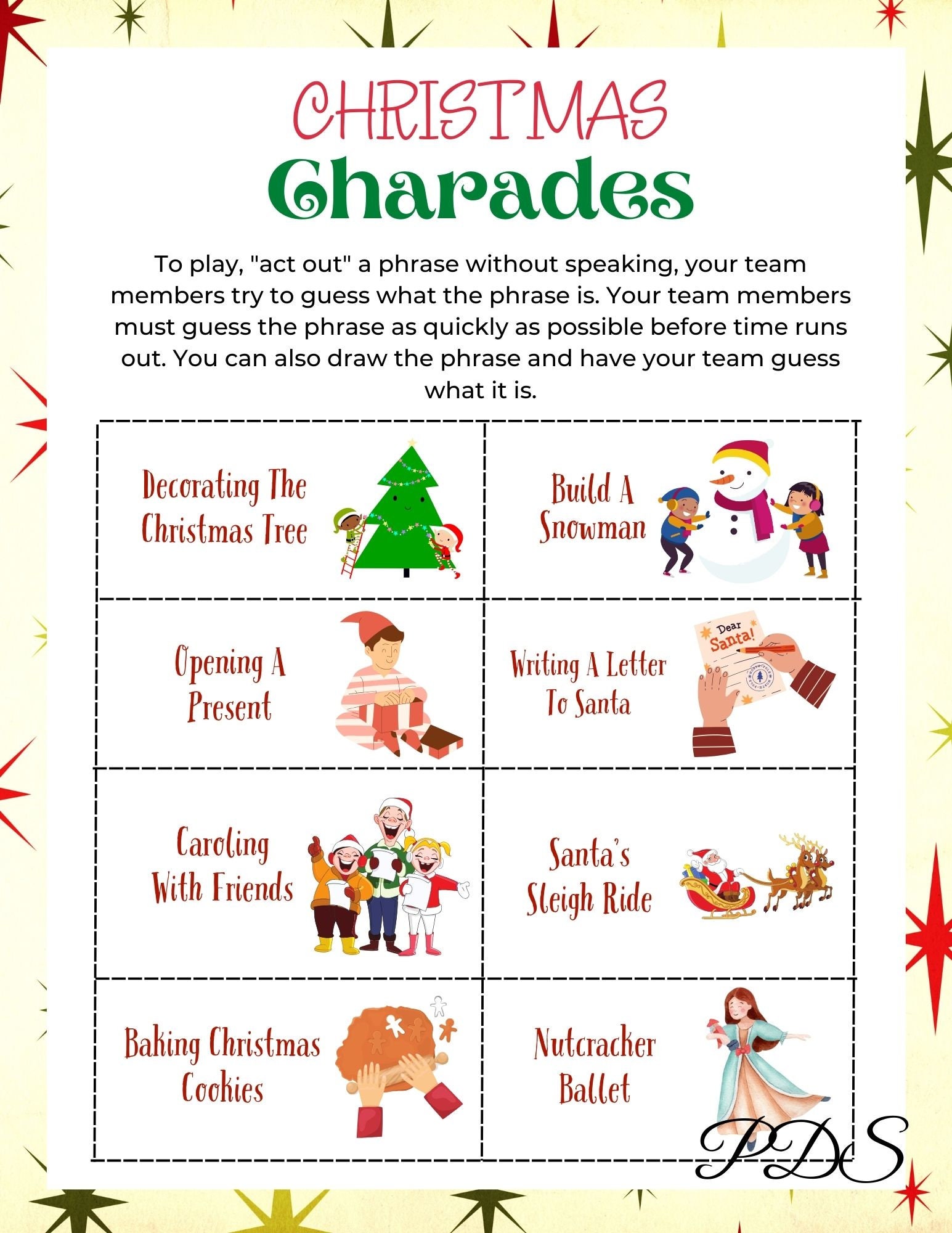 Christmas Charades Game Printable Game for Christmas Party Game Holiday ...