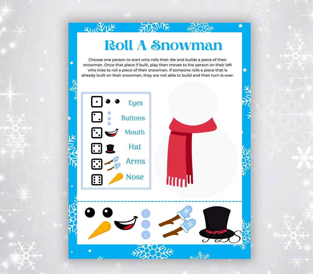 Roll A Snowman Game Printable Winter Game for Kids Printable Build A ...